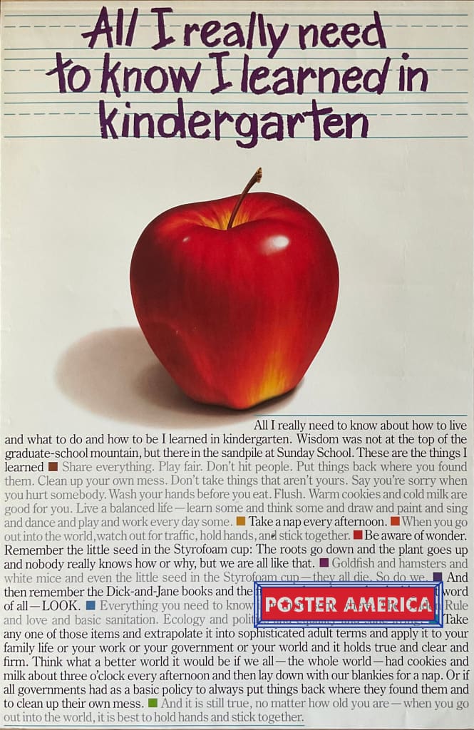 All I Really Need To Know I learned In Kindergarten Vintage 1989 Poste ...