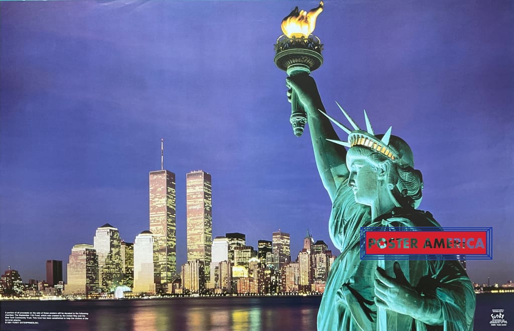 The Twin Towers and the Statue of Liberty Vintage Scenic Poster 22.5 x ...