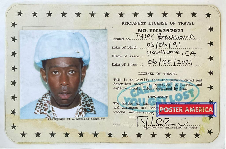 Tyler The Creator Call Me If You Get Lost License ID Poster 24 x 36 ...