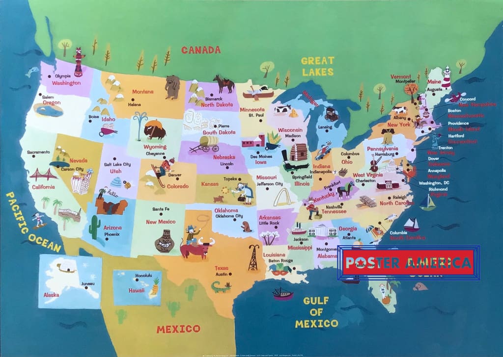 U.S.A. States and Capitols Map Art Print 20 x 28 – PosterAmerica